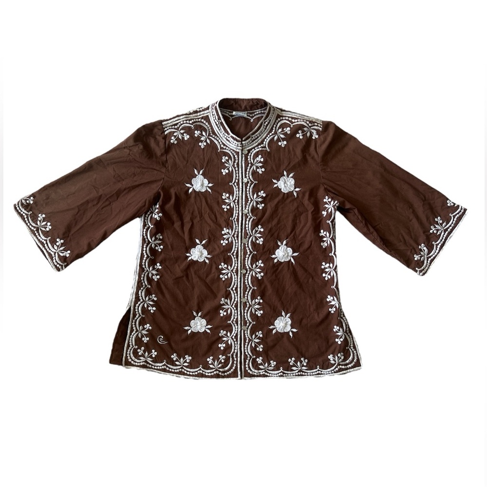 Vintage 70’s Chuchi Embroidered 3/4 Sleeve Button Up - Gem